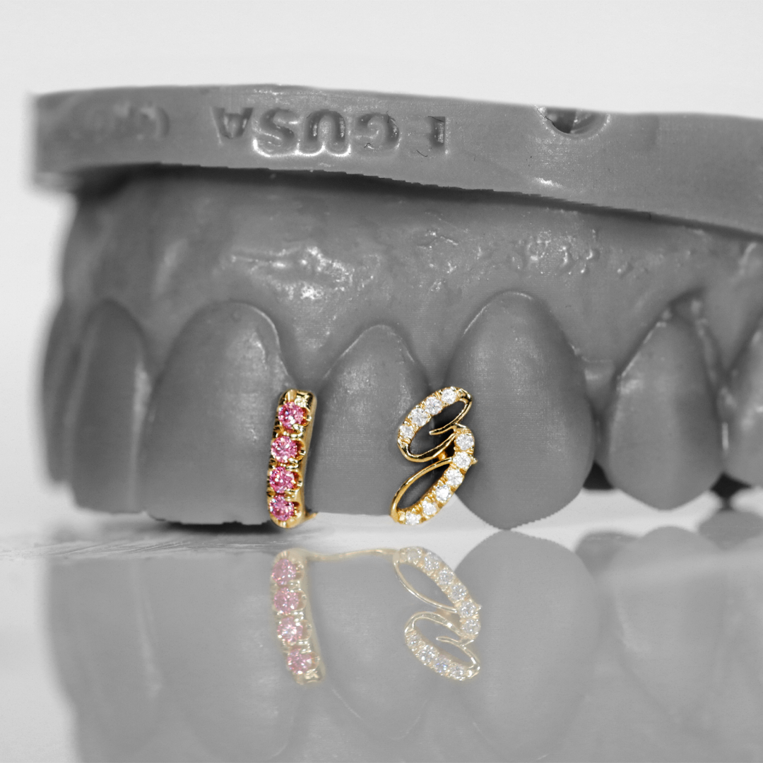 Custom Pink Diamond Initial Grill – GoldTeethUSA: New York City's ...